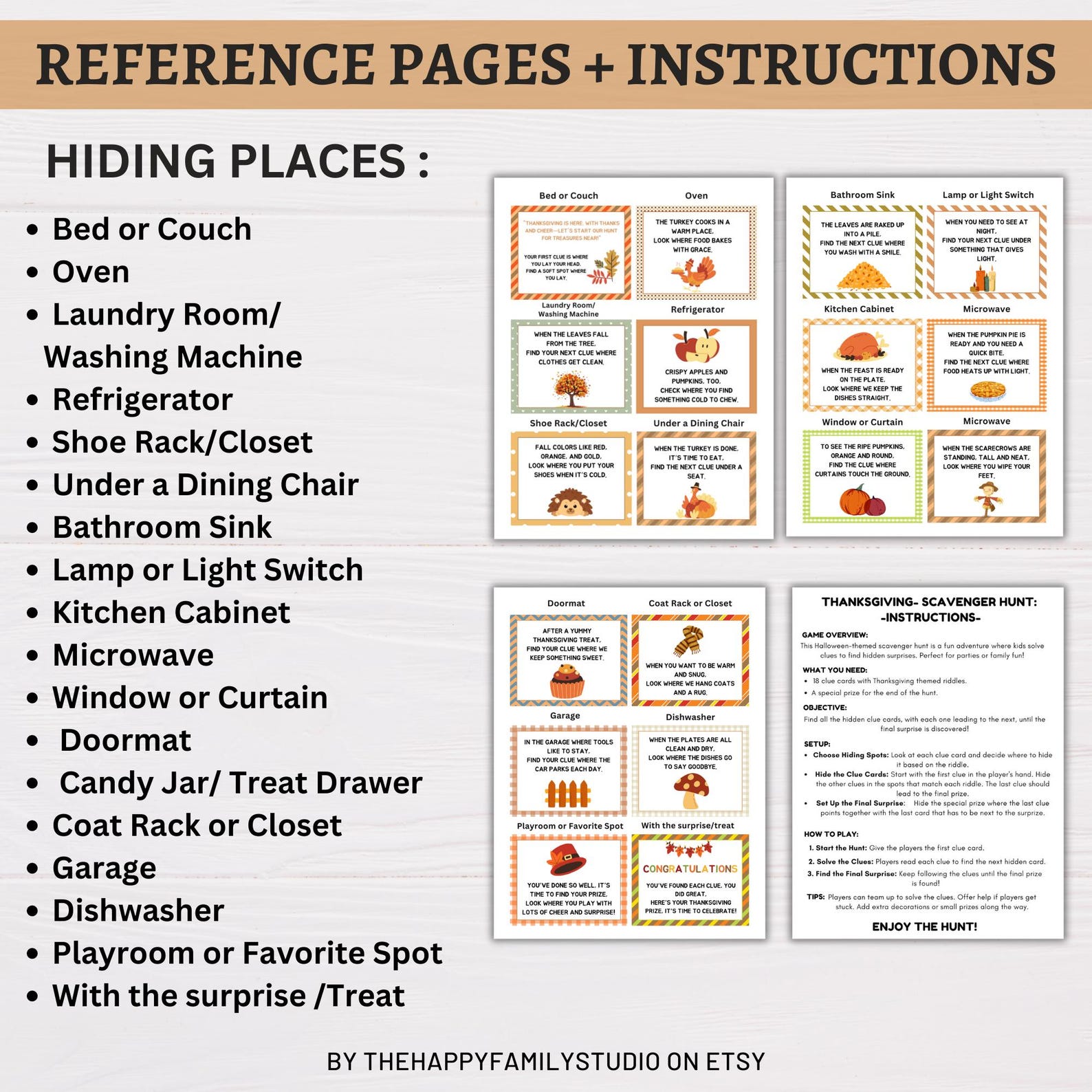 Thanksgiving Scavenger Hunt for Kids, Treasure Hunt Clues, Thanksgiving ...