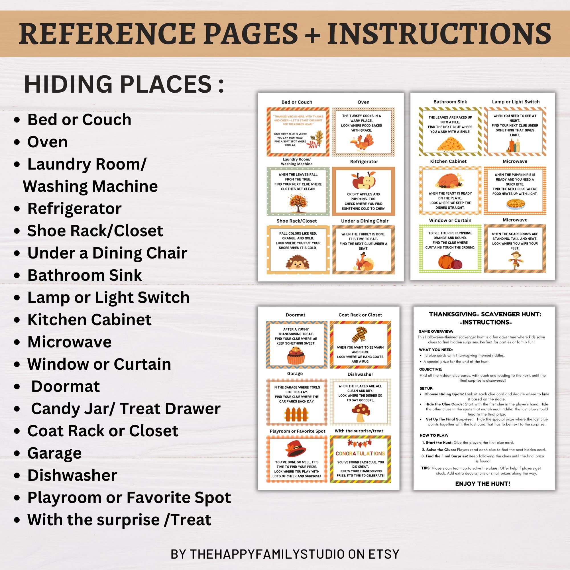 Thanksgiving Scavenger Hunt for Kids, Treasure Hunt Clues, Thanksgiving ...