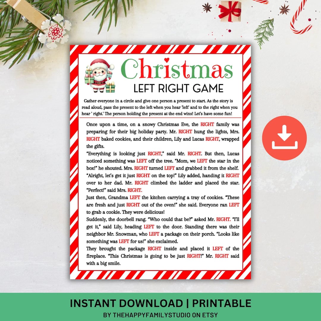Christmas Left Right Game, Pass the Present Christmas Game, Pass the ...