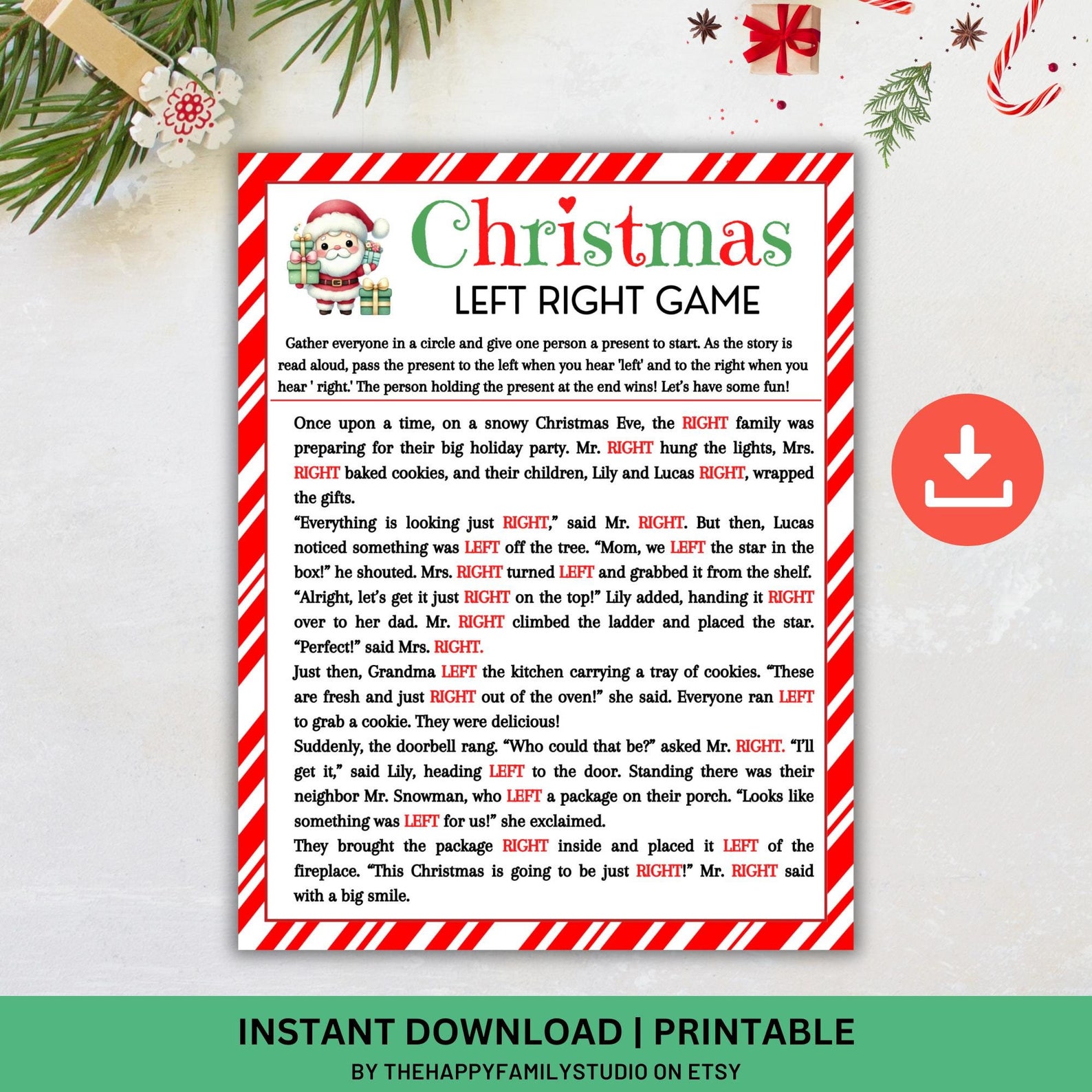 Christmas Left Right Game, Pass the Present Christmas Game, Pass the ...