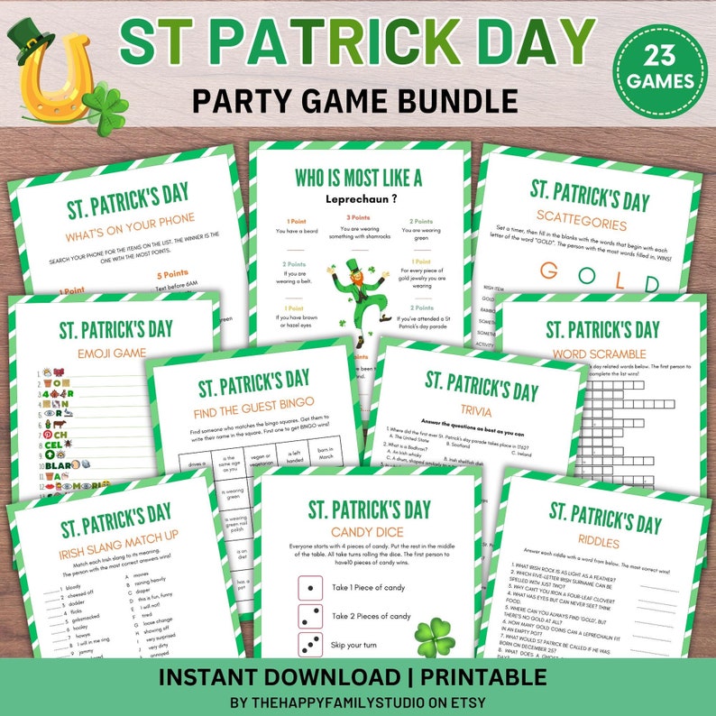 St Patricks Day Game Bundle, St. Patrick's Day Party Games for Adults ...