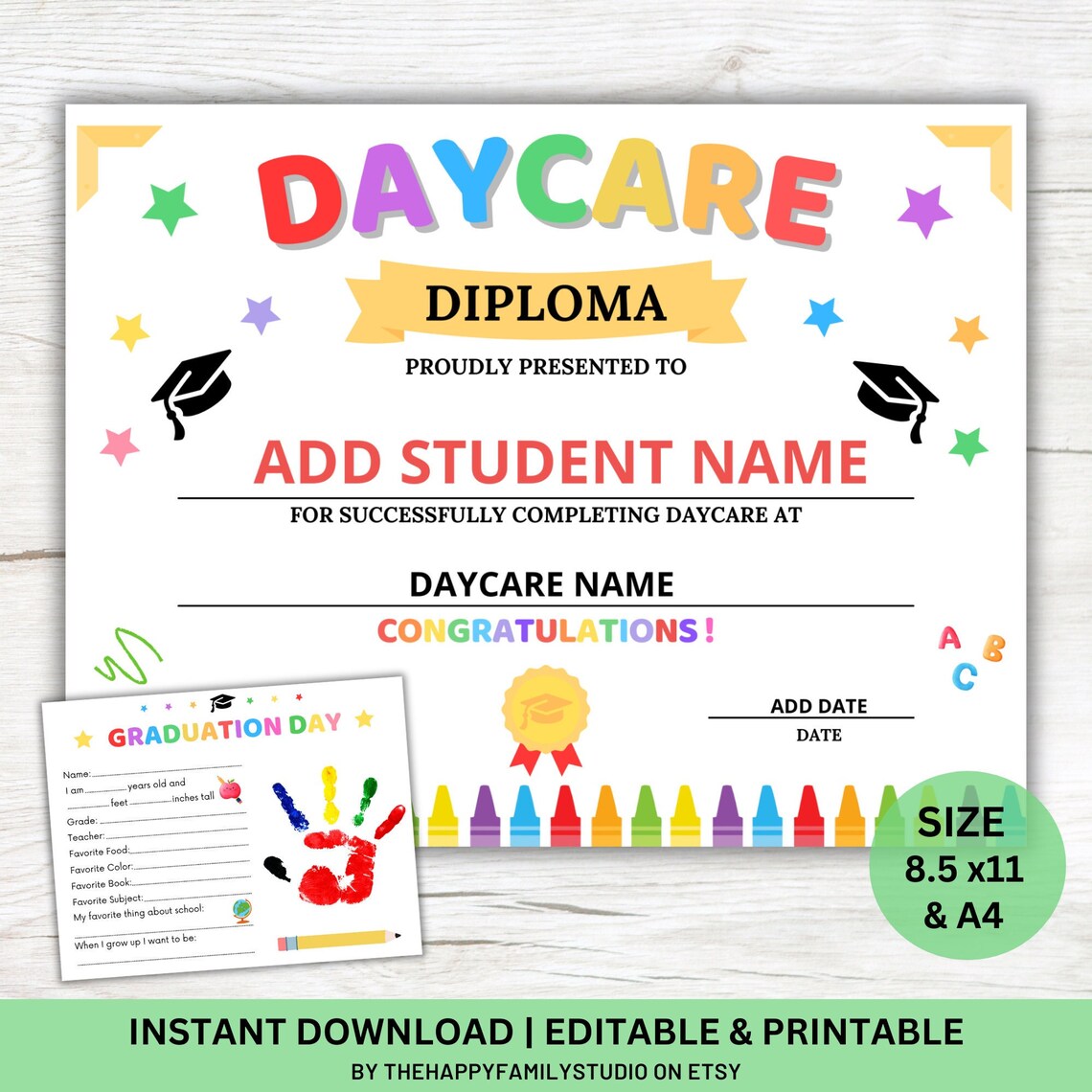 Editable Daycare Graduation Diploma, School Certificate Template, Last ...