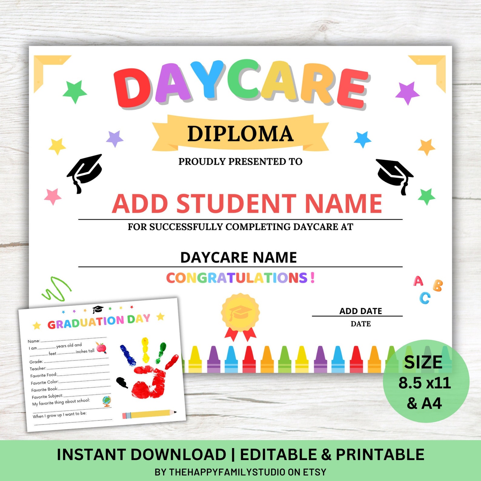 Editable Daycare Graduation Diploma, School Certificate Template, Last ...