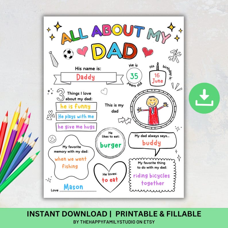 All About My Dad Printable Card, Fathers Day Questionnaire Fill in ...