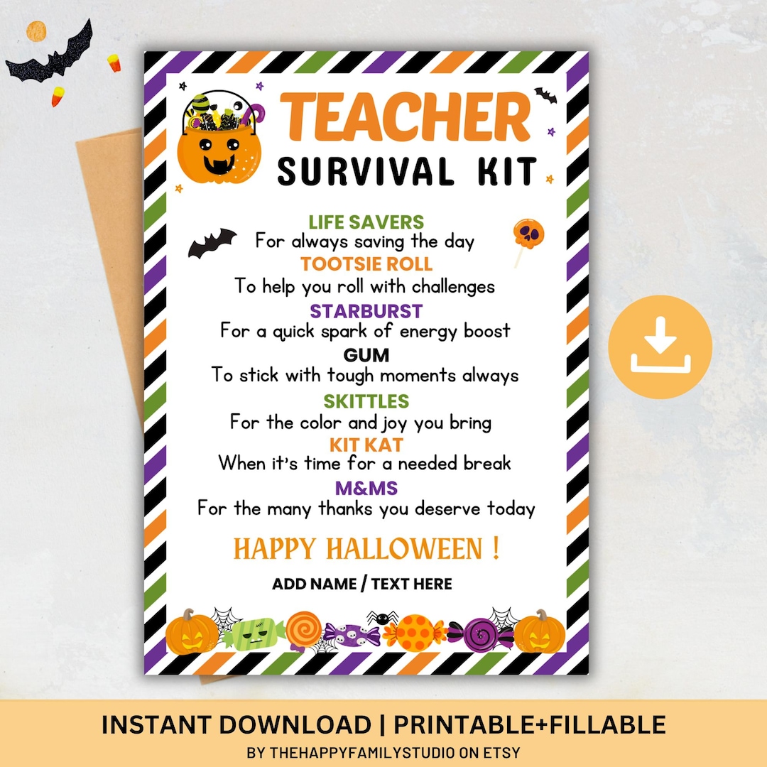 Halloween Teacher Survival Kit Tag, School Staff Appreciation Candy ...