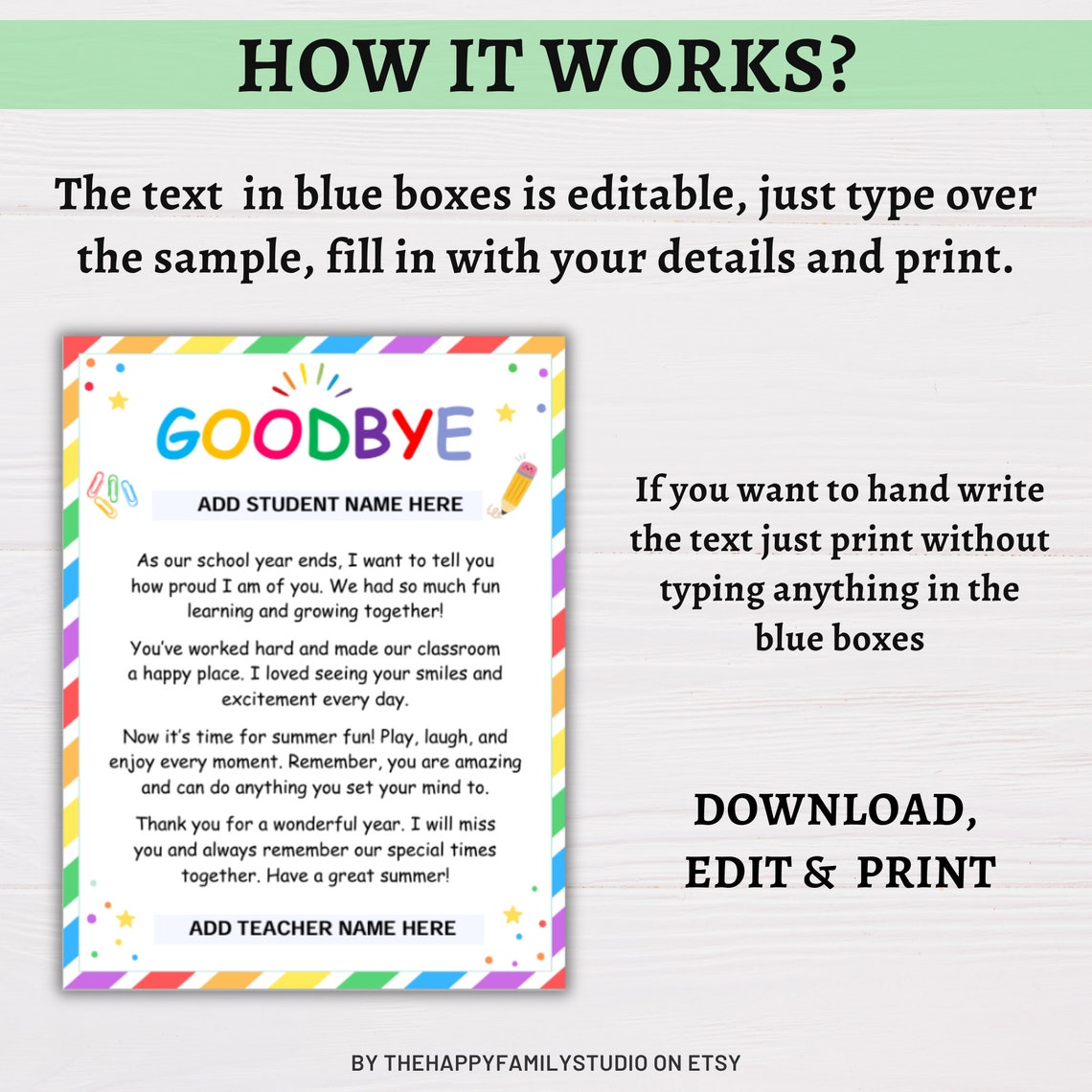 Teacher Goodbye Letter Printable, Teacher End of School Letter, Letter ...