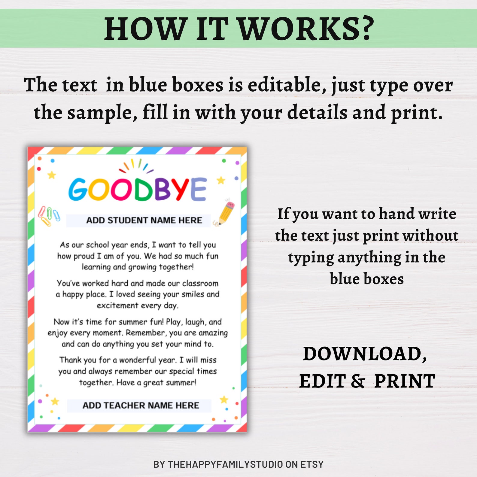 Teacher Goodbye Letter Printable, Teacher End of School Letter, Letter ...