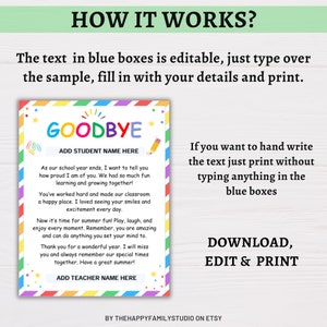 Teacher Goodbye Letter Printable, Teacher End of School Letter, Letter ...