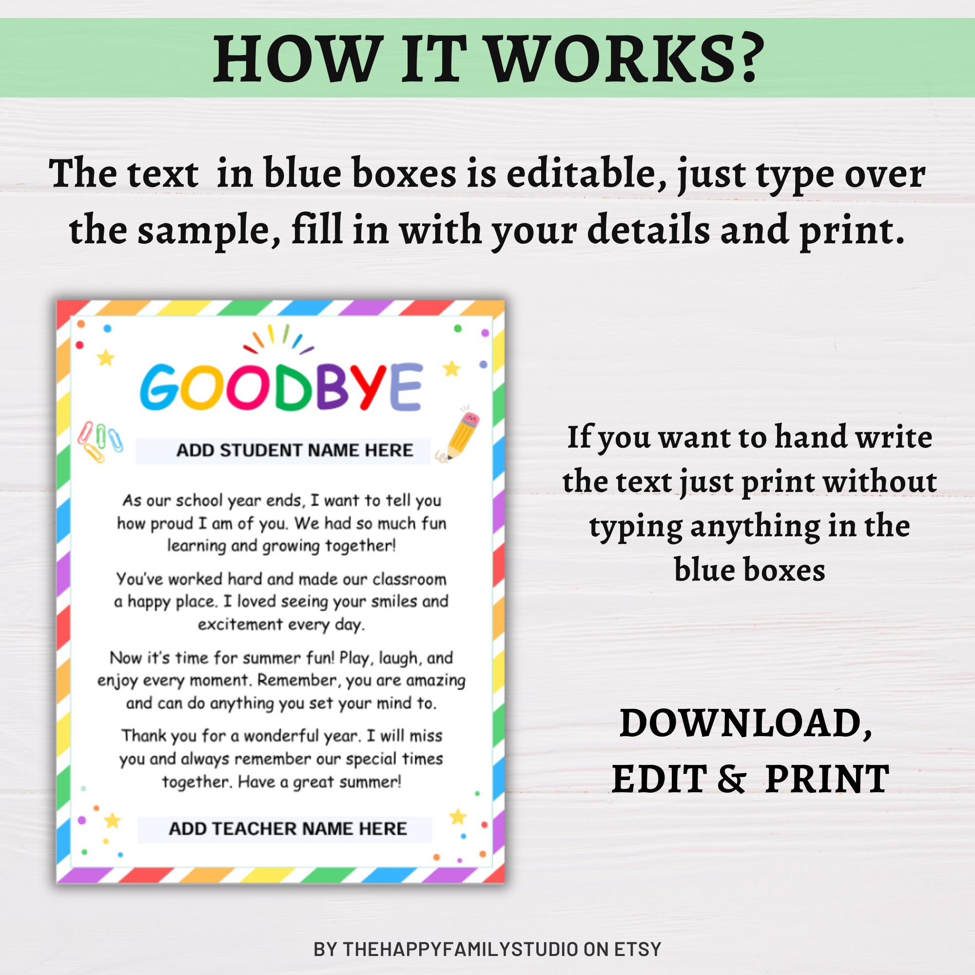 Teacher Goodbye Letter Printable, Teacher End of School Letter, Letter ...