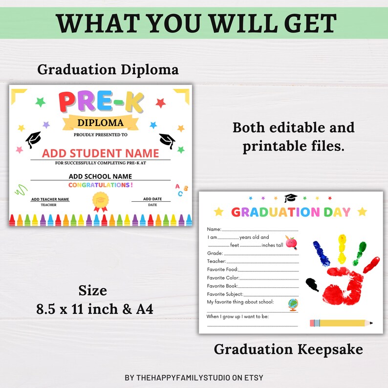 Editable Pre-k Graduation Diploma, Printable Pre-k Certificate, School ...