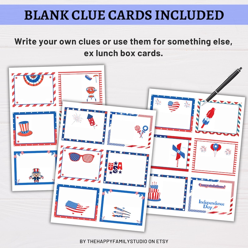 Outdoor Fourth of July Treasure Hunt Clues, Independence Day Scavenger ...