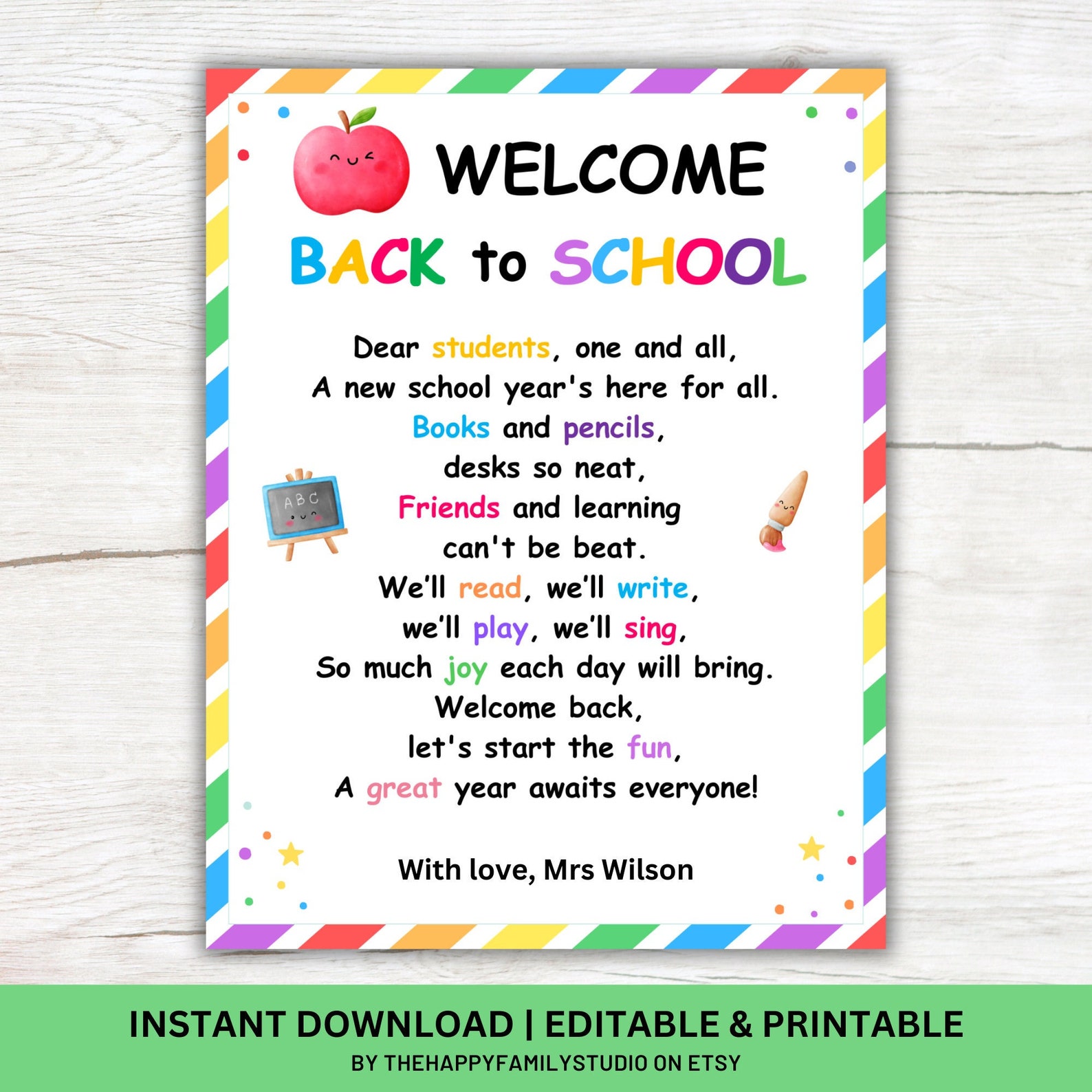 Back to School Year Letter Printable, Welcome Letter to Student ...
