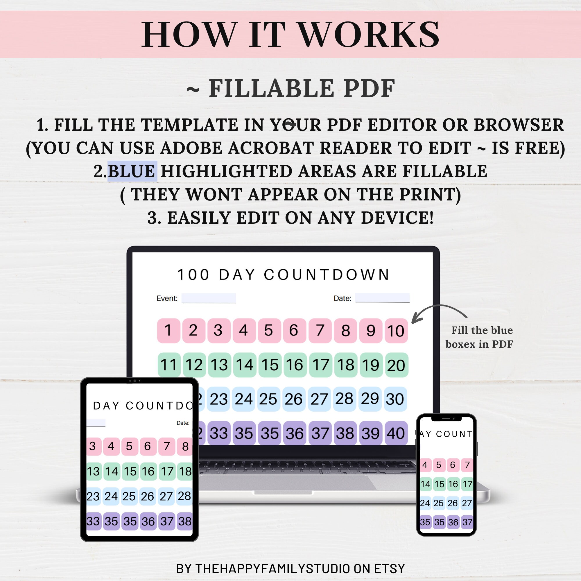 30,60,90,100 Day Countdown Tracker, Countdown Calendar, Progress ...