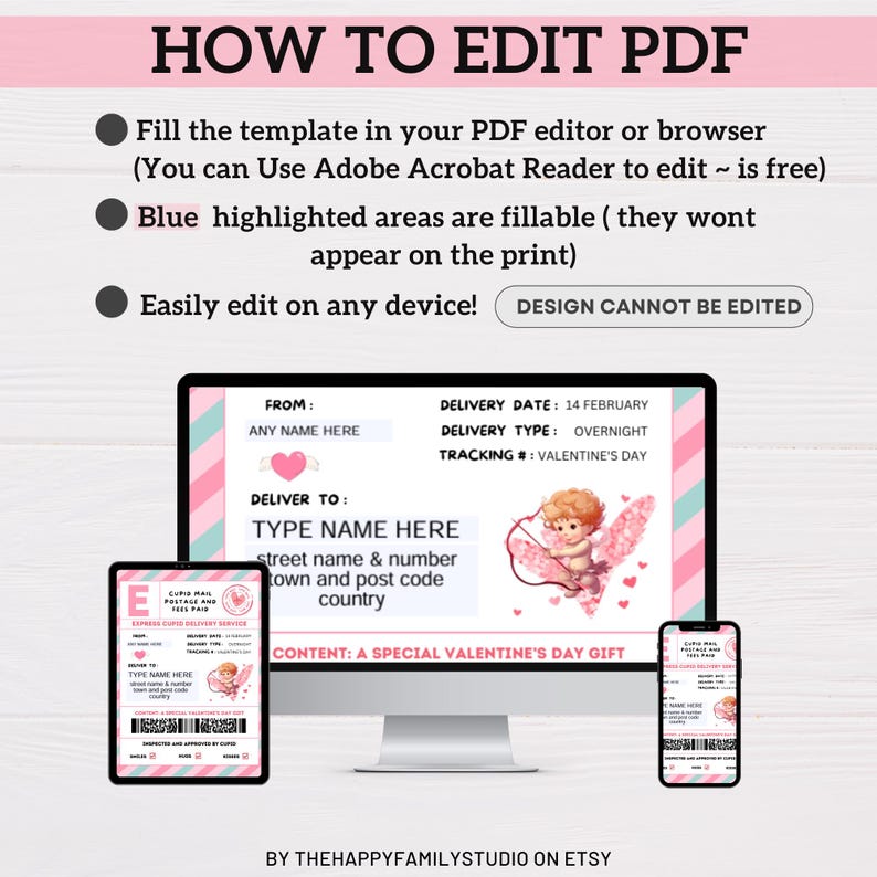 Editable Valentines Day Shipping Label, Valentine Cupid Gift Label ...