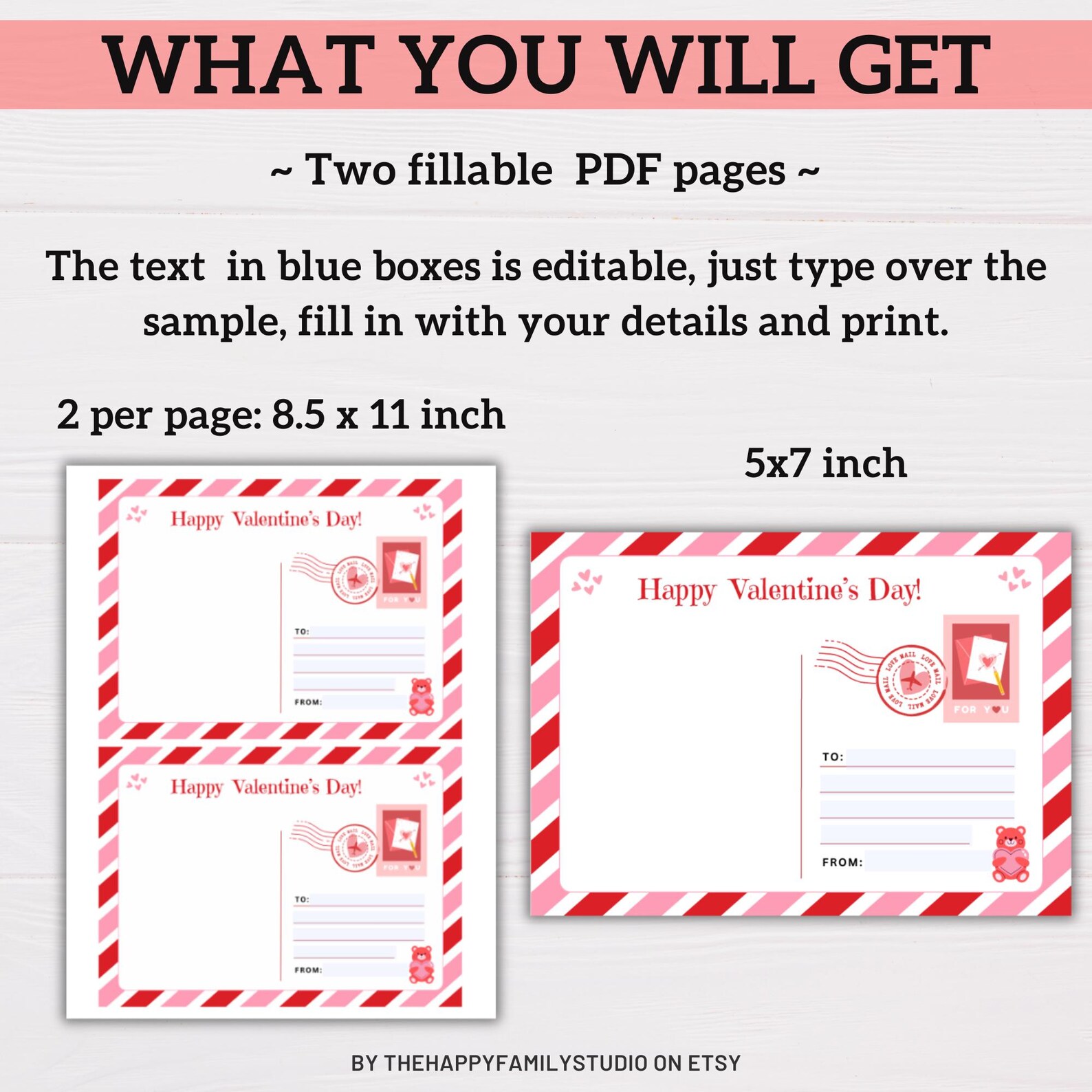 Printable Valentine's Day Cookie Card, Happy Valentine's Day Postcard ...