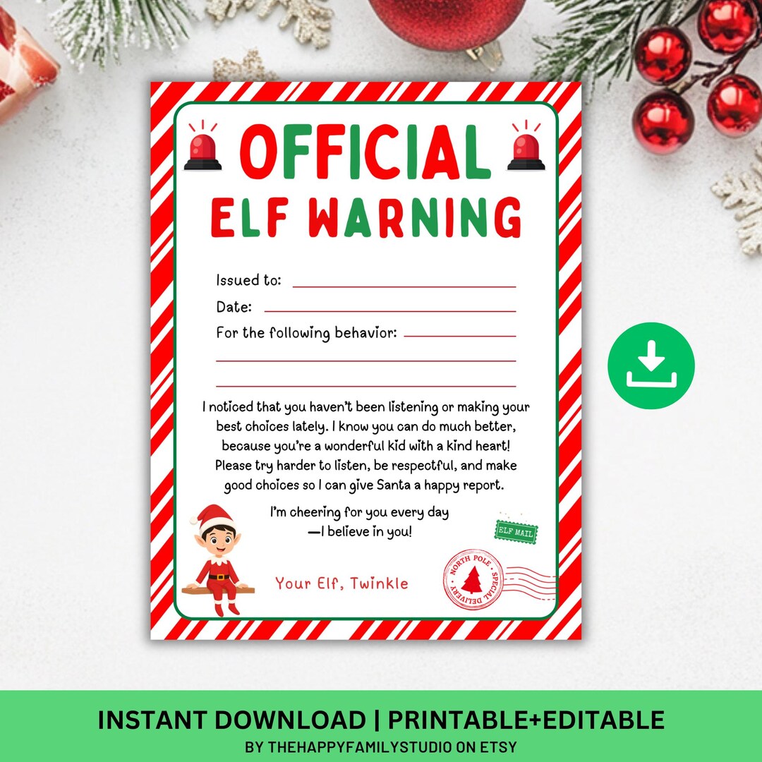 EDITABLE Elf Warning Letter, Elf Behaviour Letter, Santa Warning Letter ...