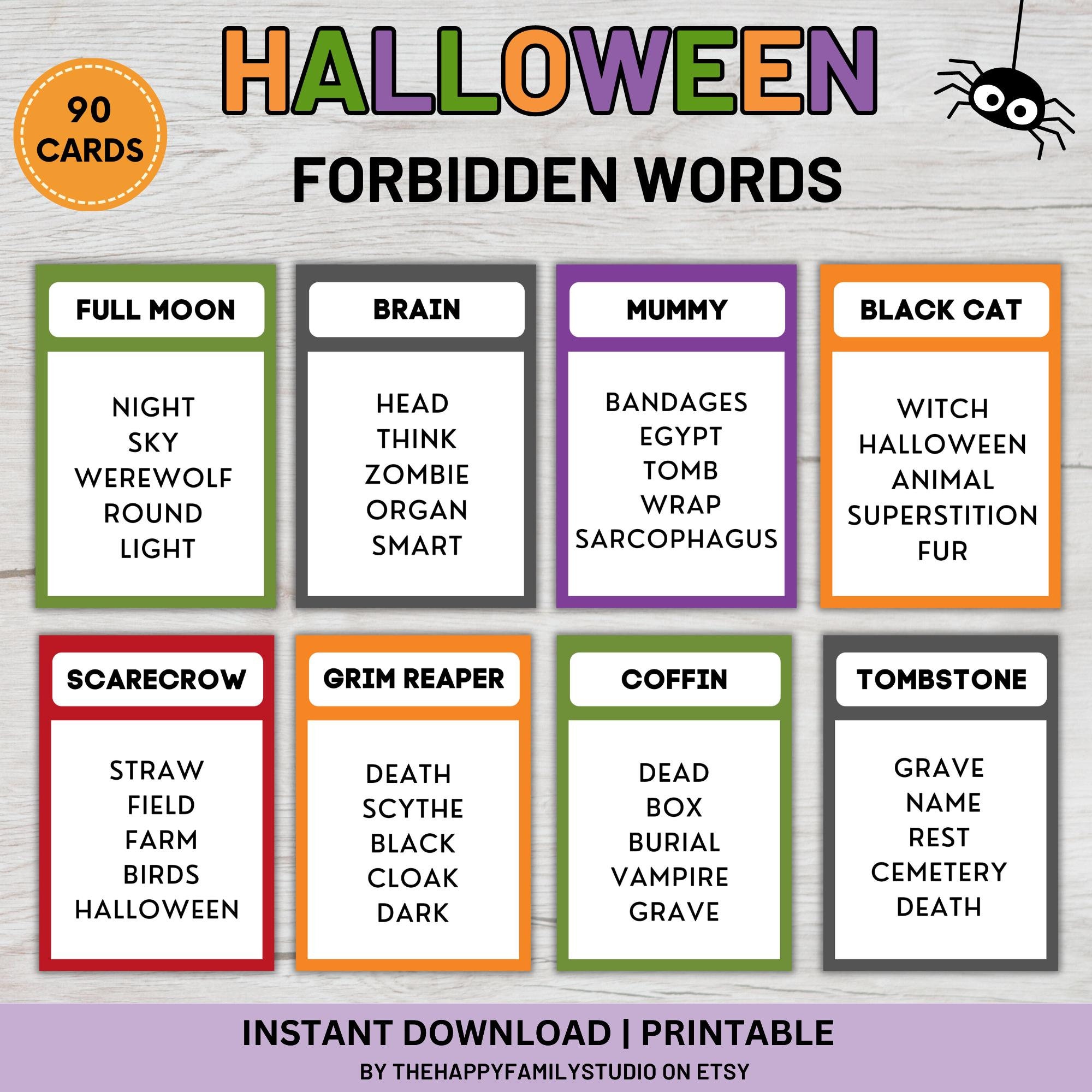Halloween Forbidden Words, Halloween Taboo, Printable Halloween Party ...