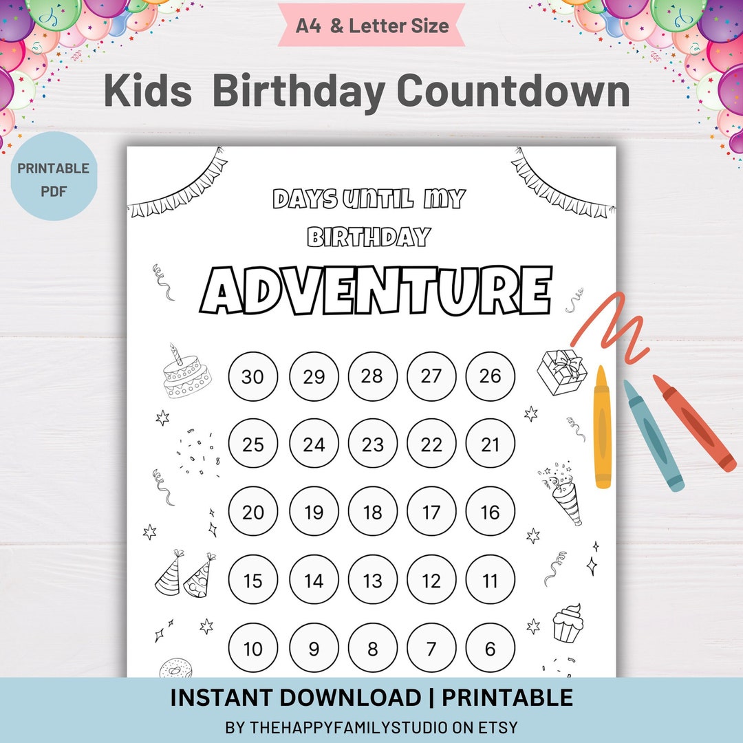 Birthday Countdown Calendar for Kids, Birthday Advent Calendar for Kids ...