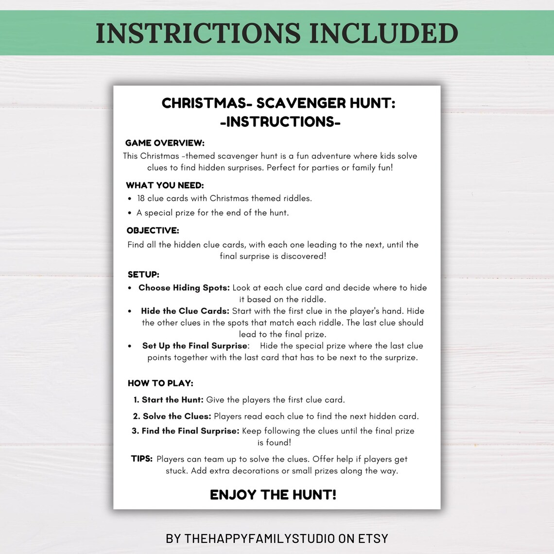 Indoor Christmas Treasure Hunt, Christmas Scavenger Hunt Cards for Kids ...