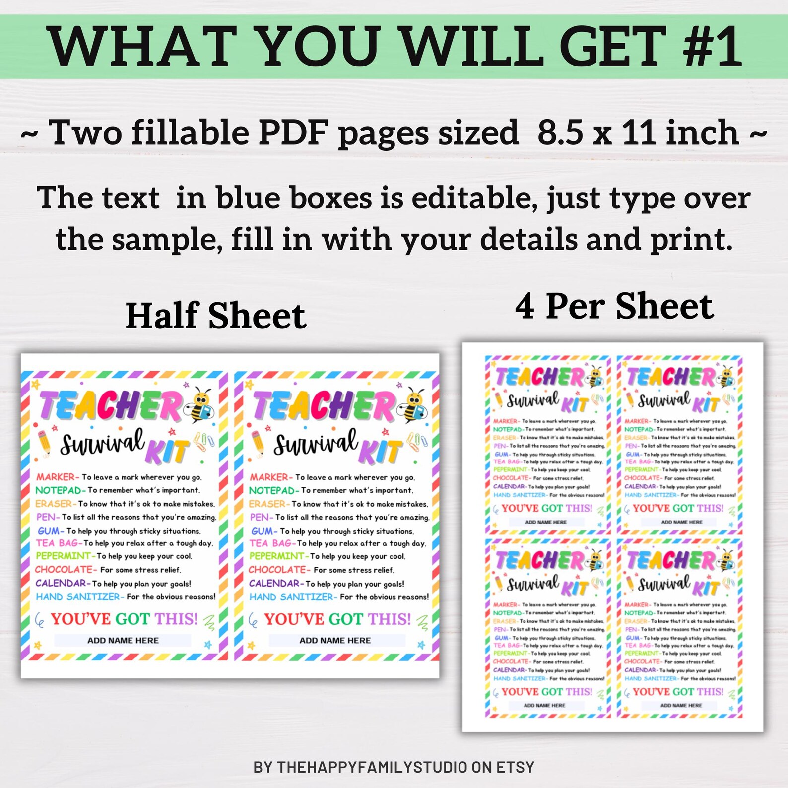 Editable Teacher's Survival Kit, School Supplies Gift Tag, Teacher ...