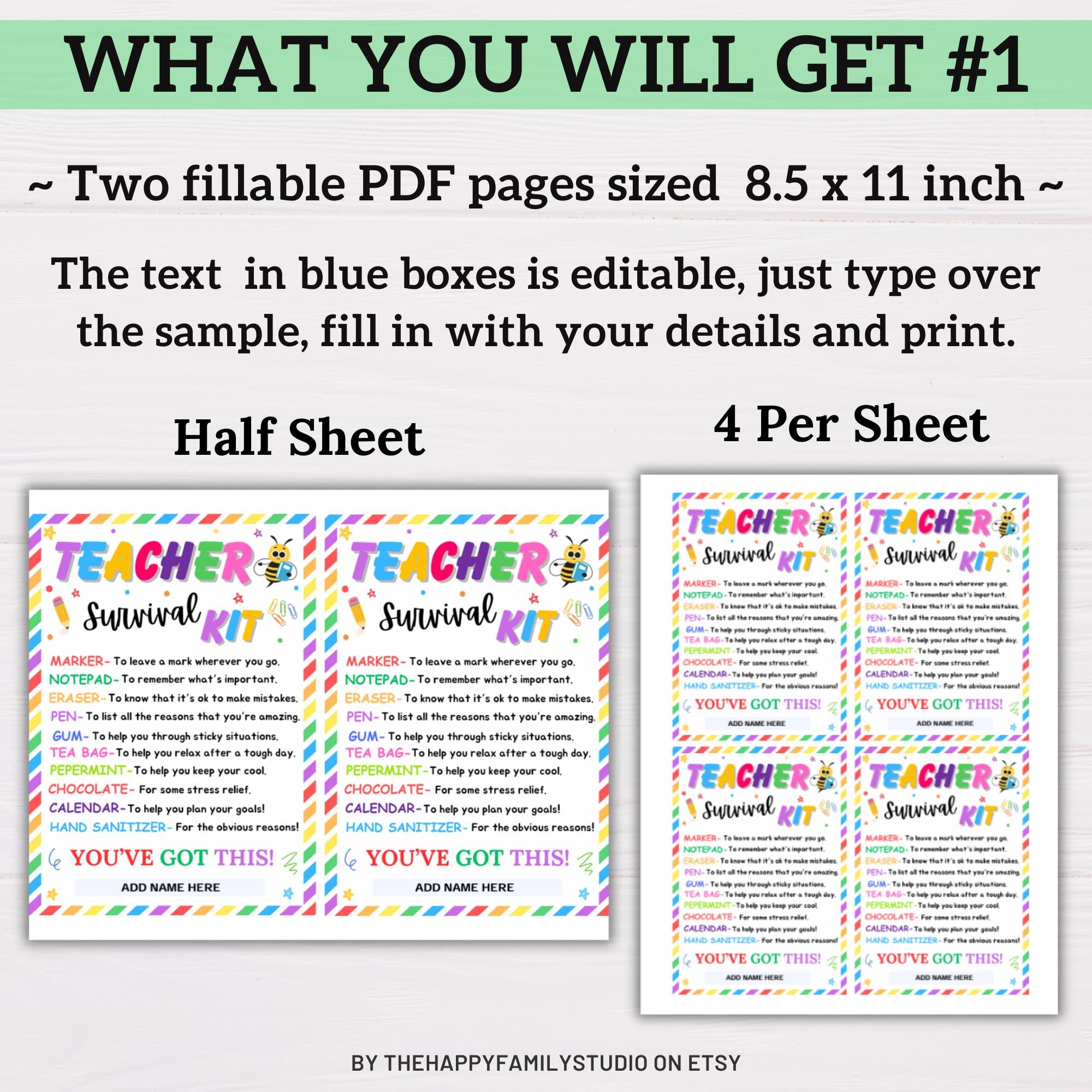 Editable Teacher's Survival Kit, School Supplies Gift Tag, Teacher ...