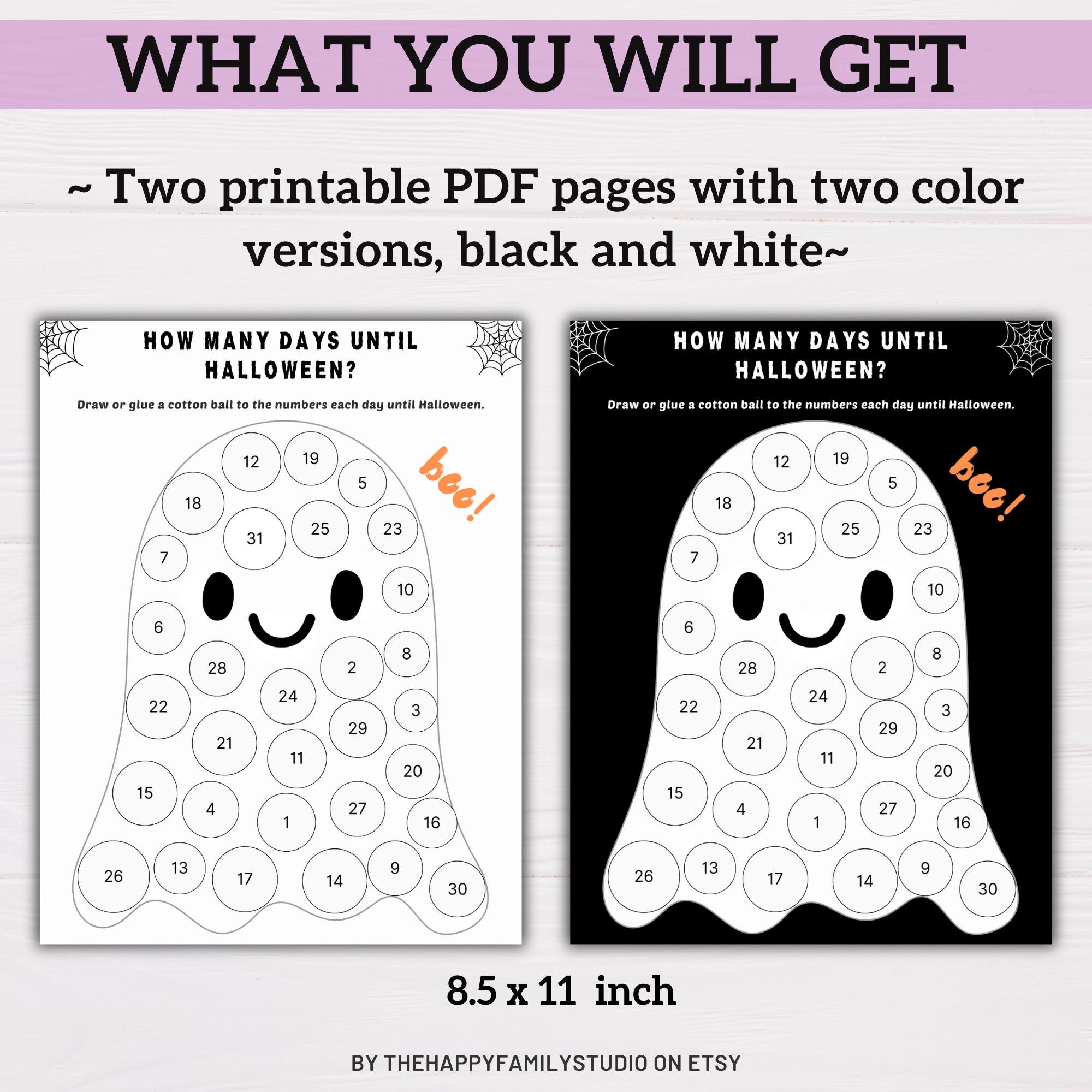 Halloween Countdown Ghost Worksheet, Printable Halloween Countdown for ...