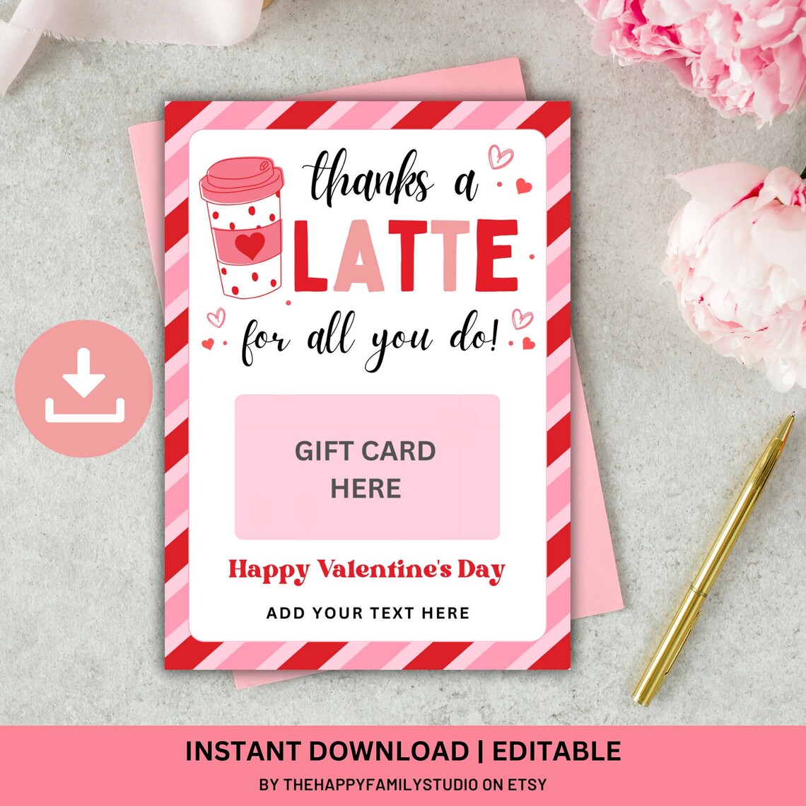 Printable Thanks a Latte Valentine's Day Card Holder, Teacher Valentine ...
