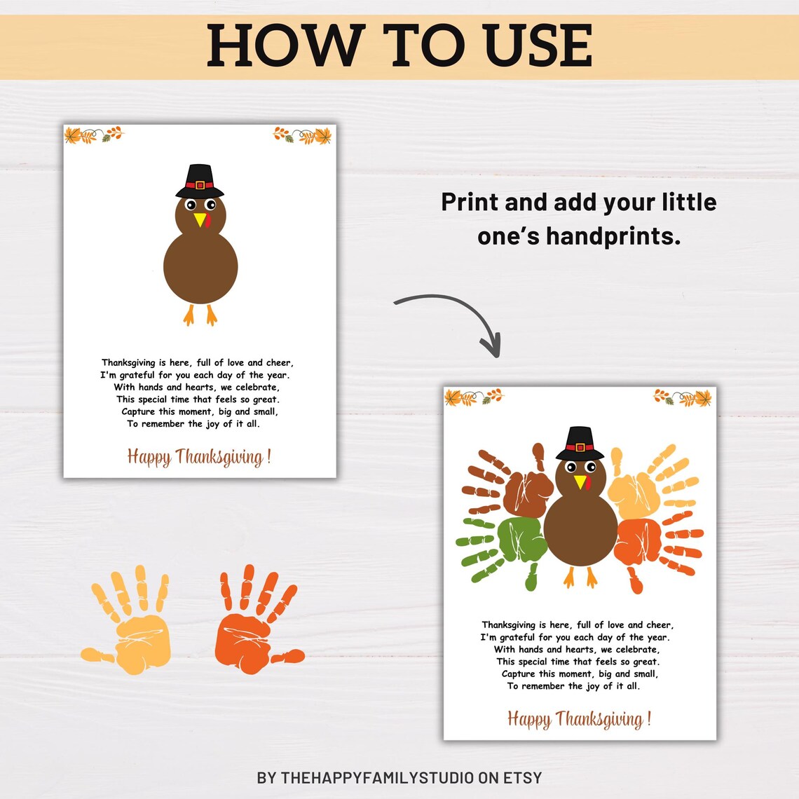 Turkey Handprint Art Printable, Thanksgiving Poem, Handprint Craft ...