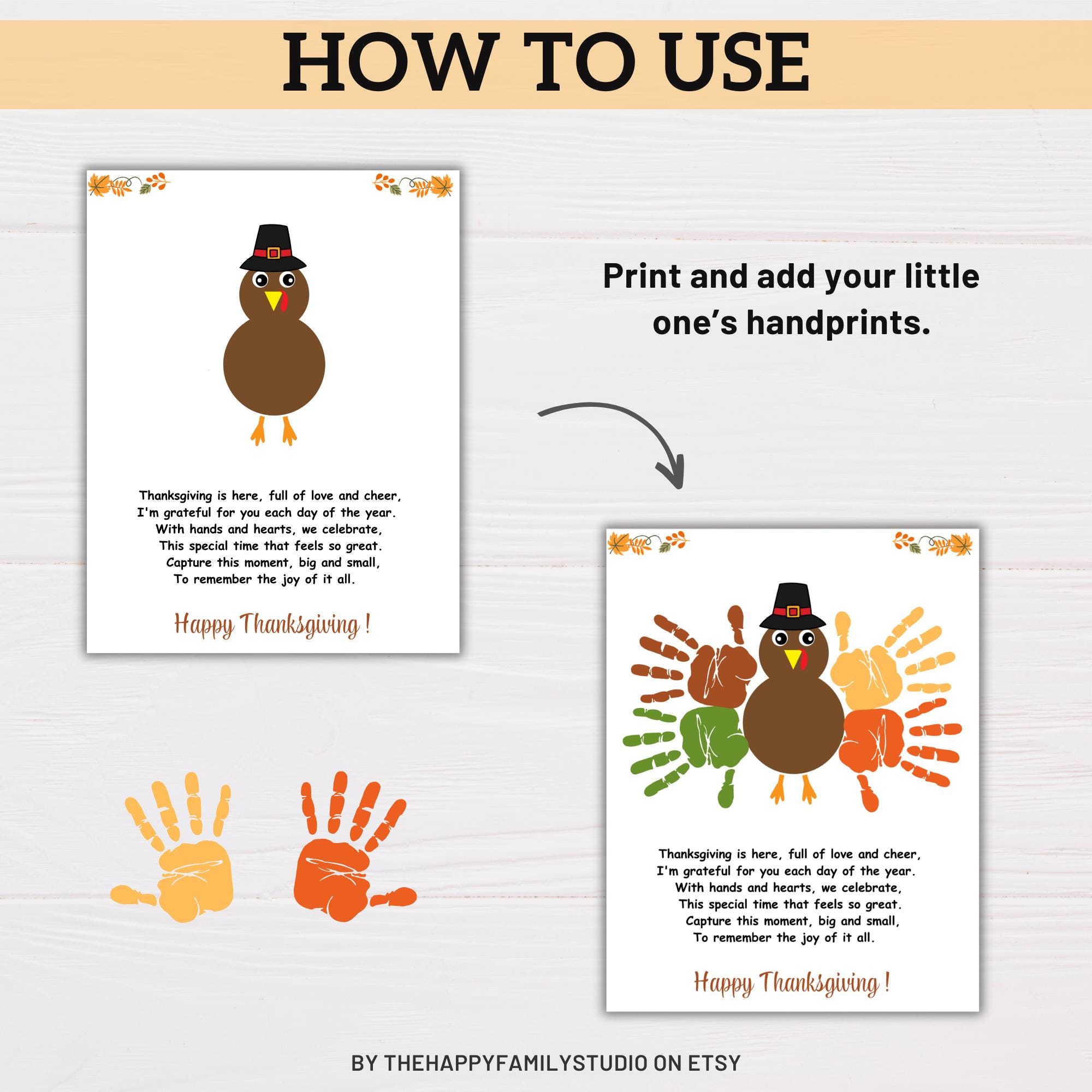 Turkey Handprint Art Printable, Thanksgiving Poem, Handprint Craft ...