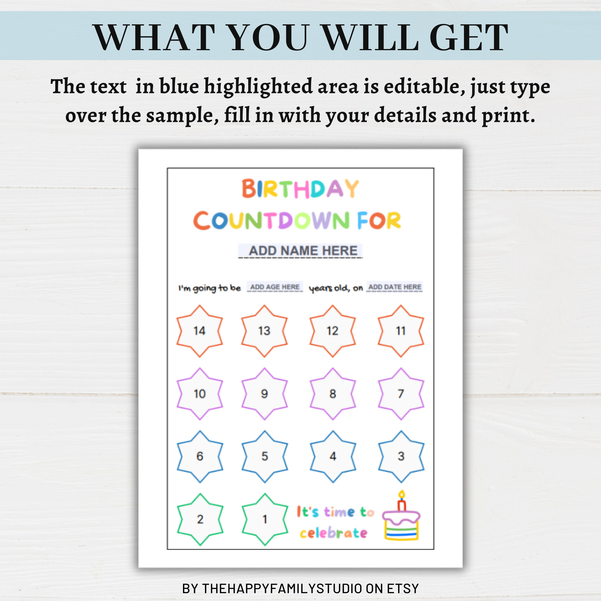 Countdown Calendar for Kids, Kids Birthday Countdown Calendar, Birthday ...