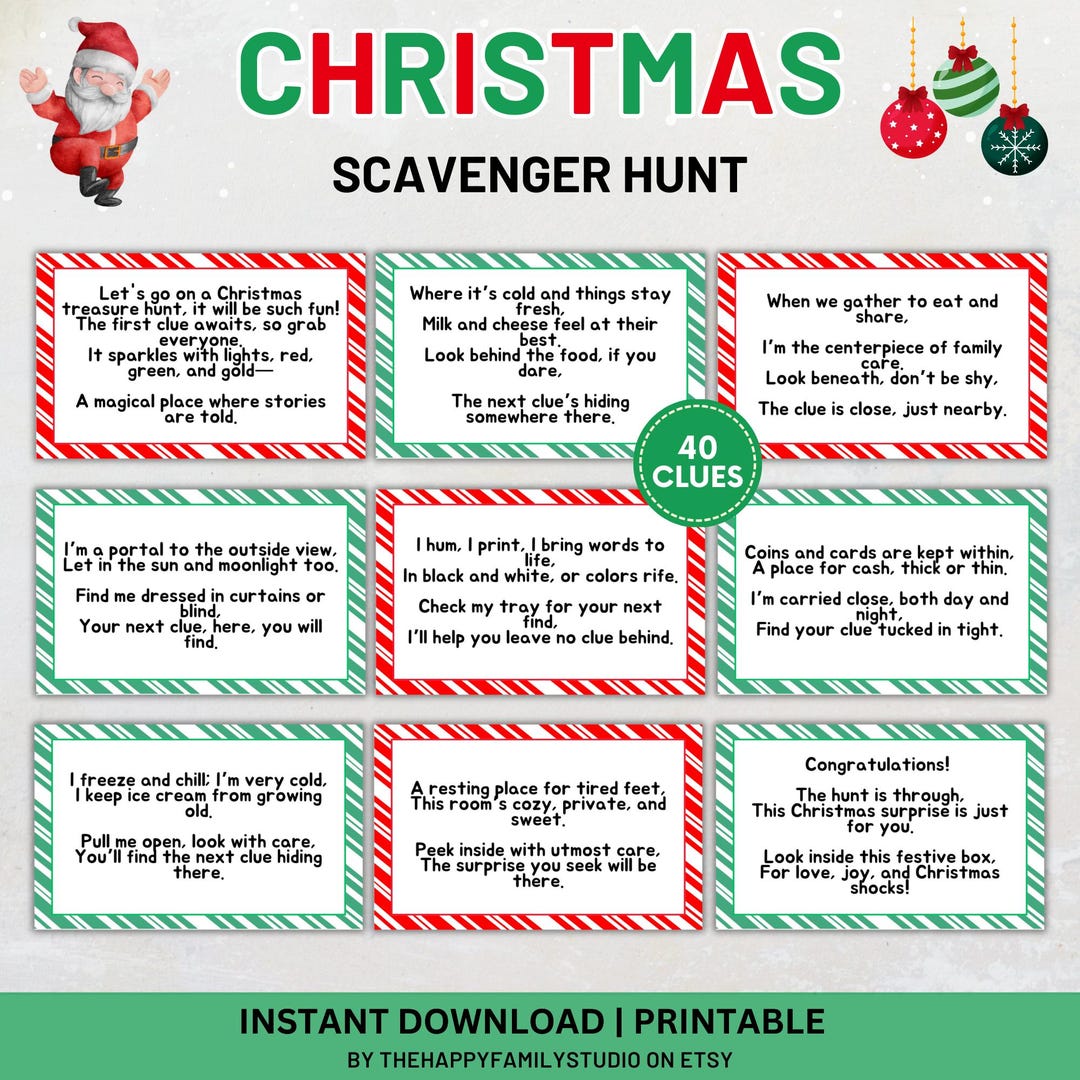 Christmas Scavenger Hunt for Older Kids&teens, Treasure Hunt Clues ...