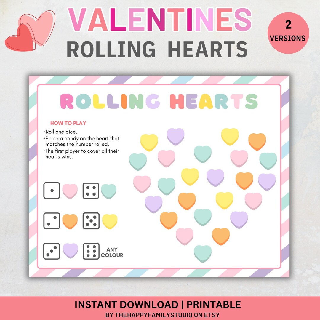 Rolling Hearts Candy Dice Game, Valentine's Day Candy Dice Game, Kids ...
