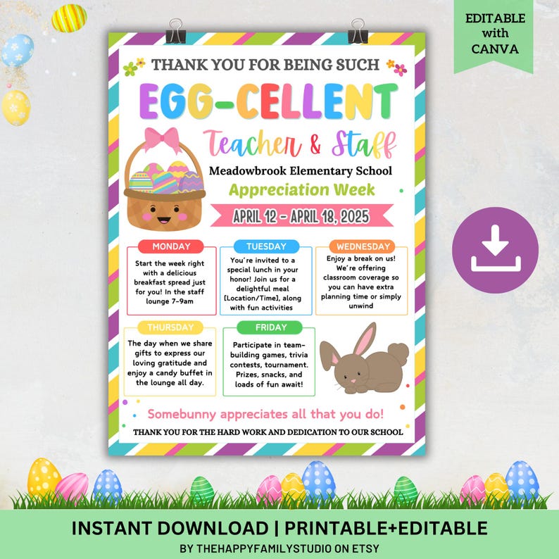 Easter Teacher Appreciation Flyer: Egg-cellent Spring Theme (digital ...