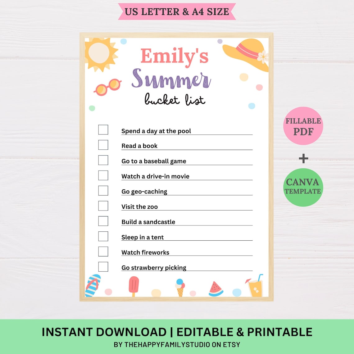 Editable Summer Bucket List, Summer Break Bucket List, Summer ...