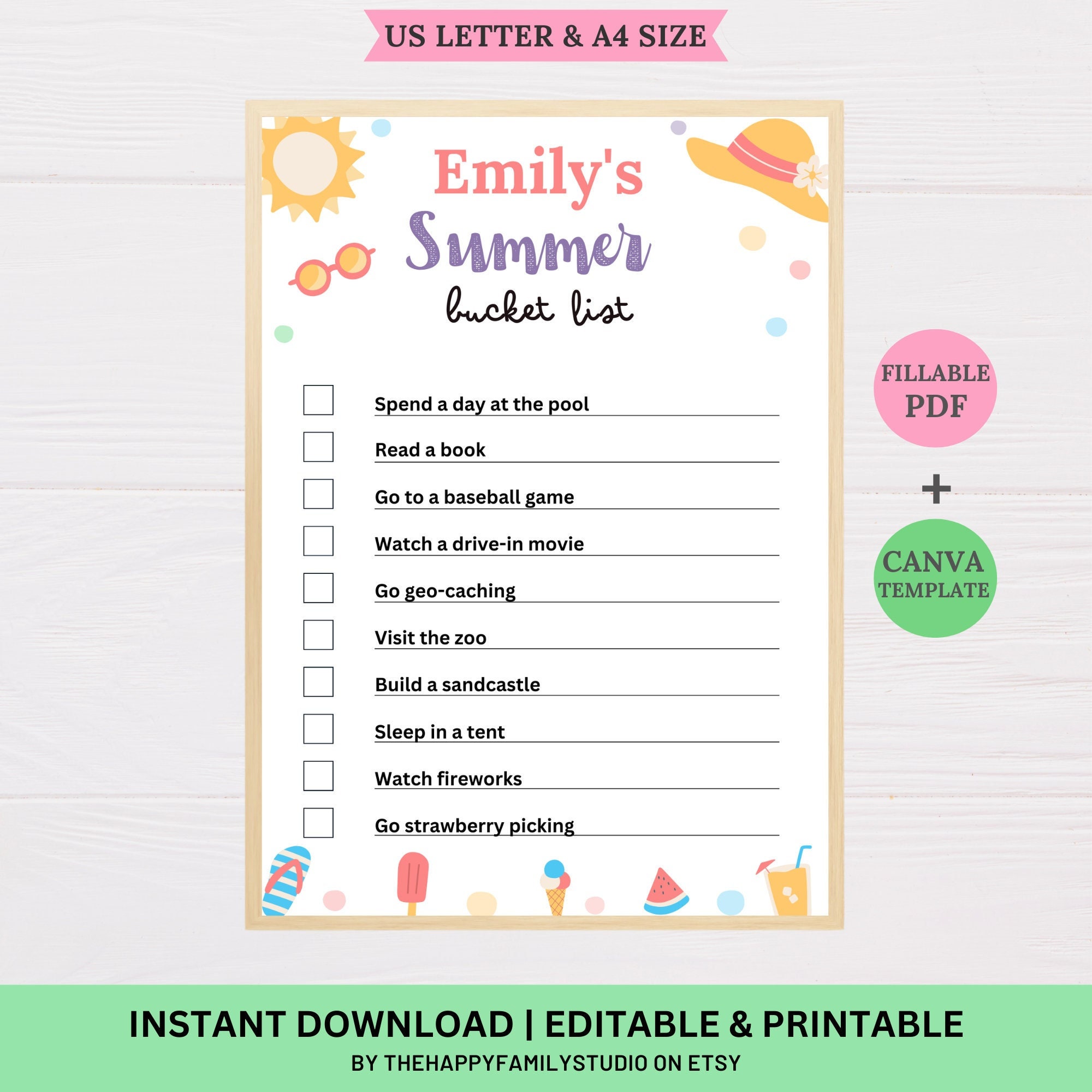 Editable Summer Bucket List, Summer Break Bucket List, Summer ...
