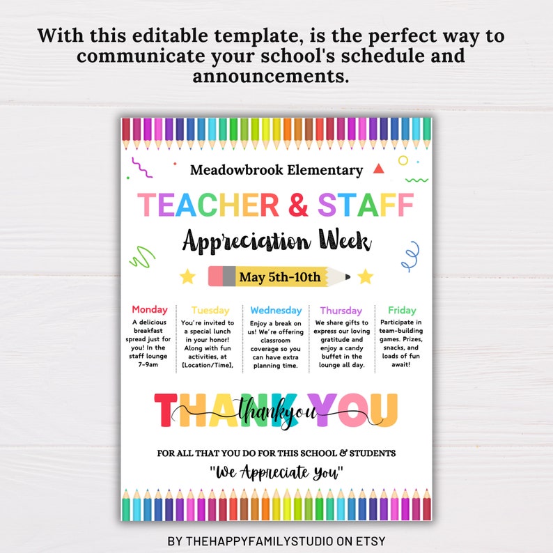 Teacher Appreciation Week Itinerary Poster Template, Newsletter ...