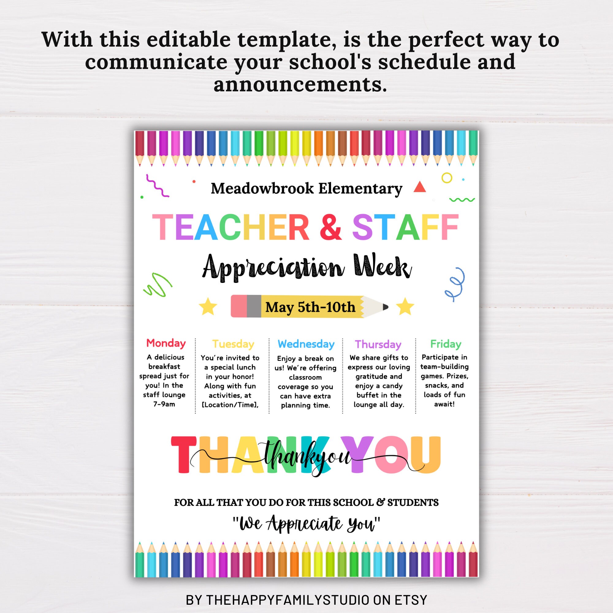 Teacher Appreciation Week Itinerary Poster Template, Newsletter ...