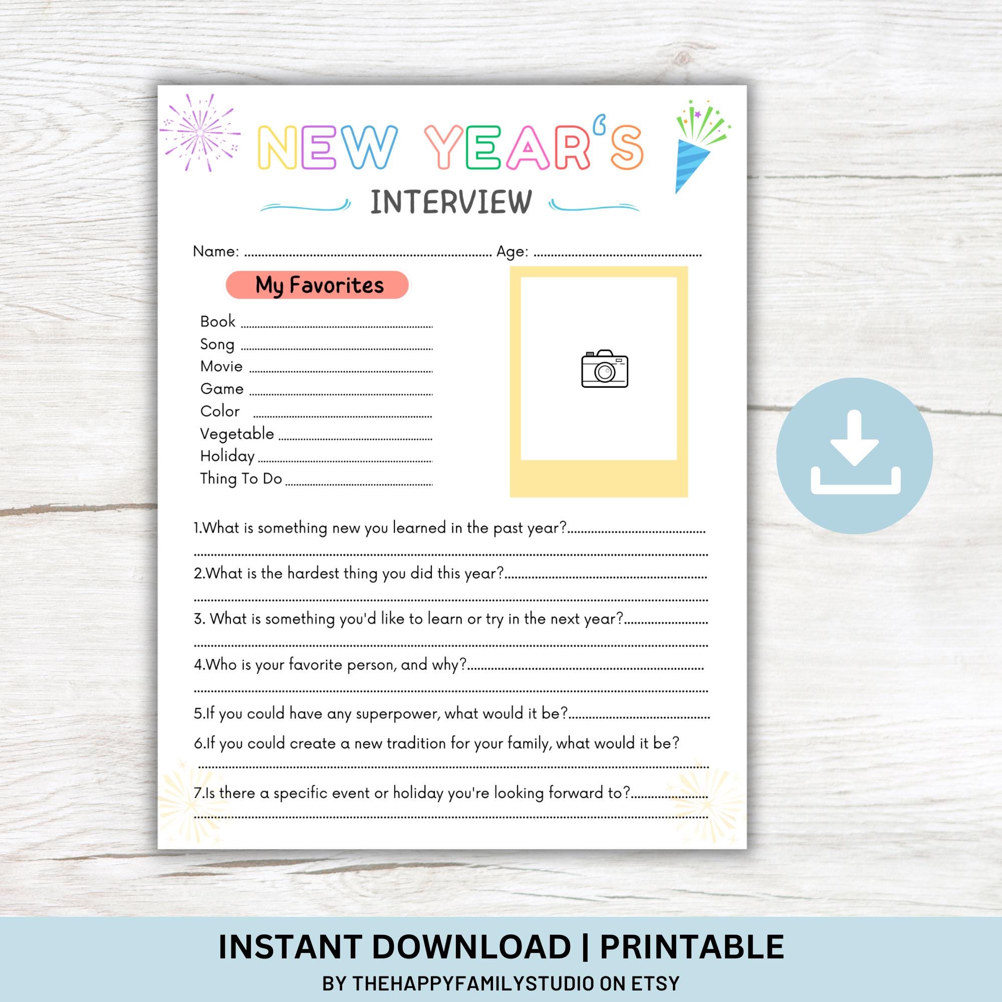 Yearly Interview Questions for Kids, Kid's New Years Interview, Year in ...