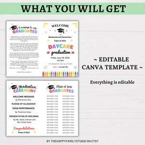 Editable Daycare Graduation Program, Graduation Ceremony Template ...