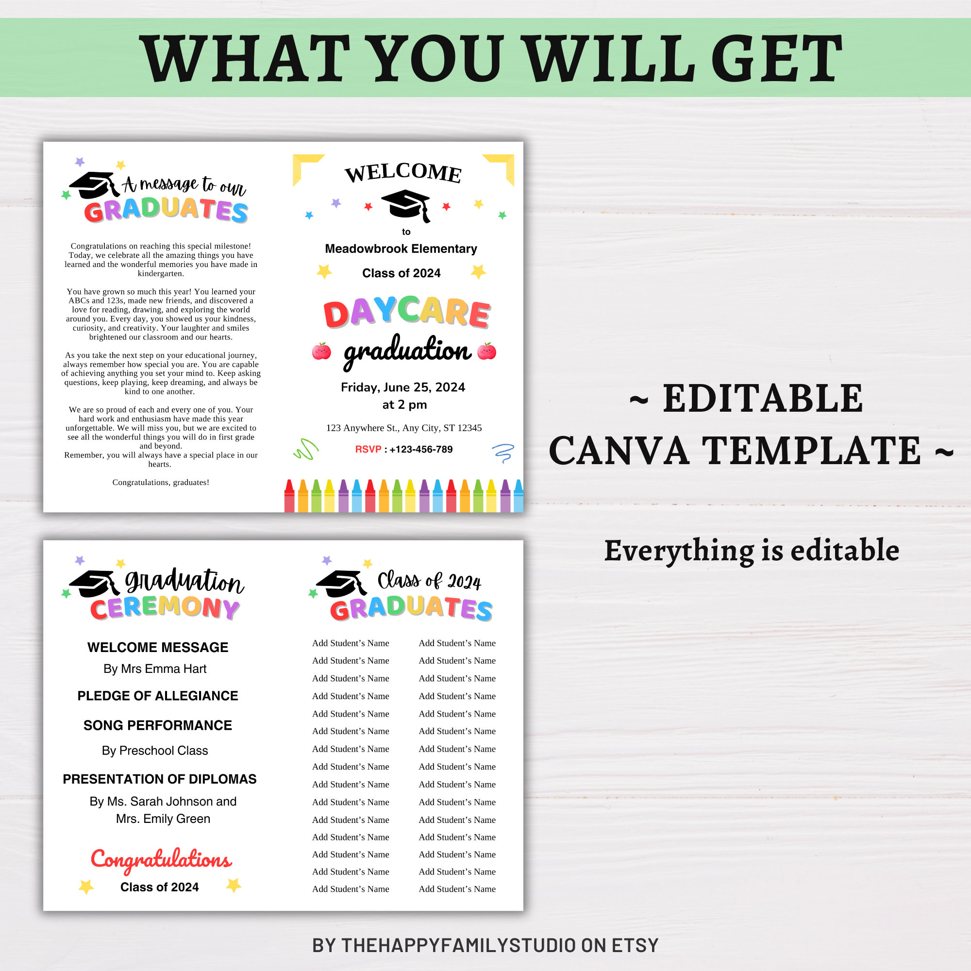 Editable Daycare Graduation Program, Graduation Ceremony Template ...