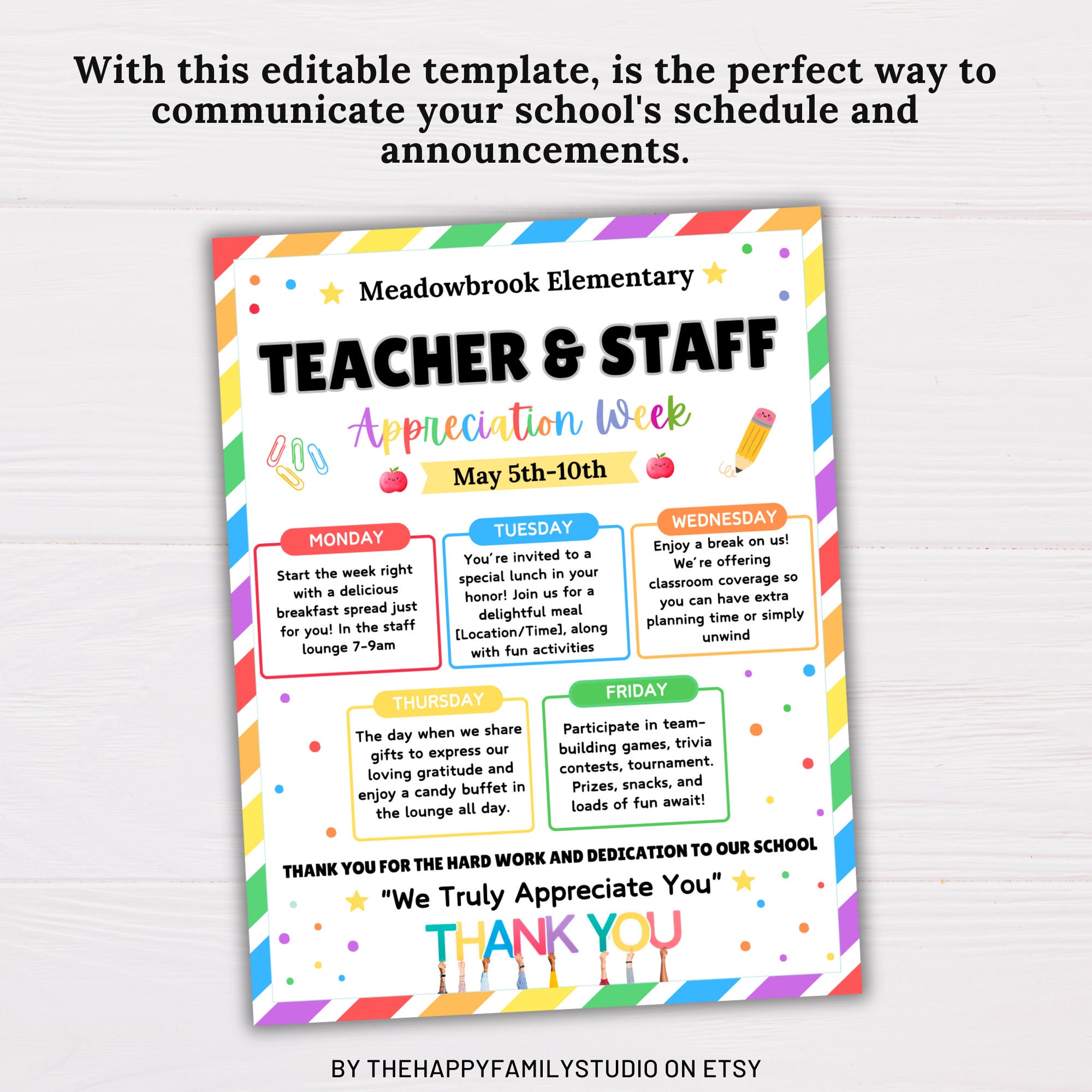 Teacher Appreciation Week Itinerary Poster Template, Newsletter ...