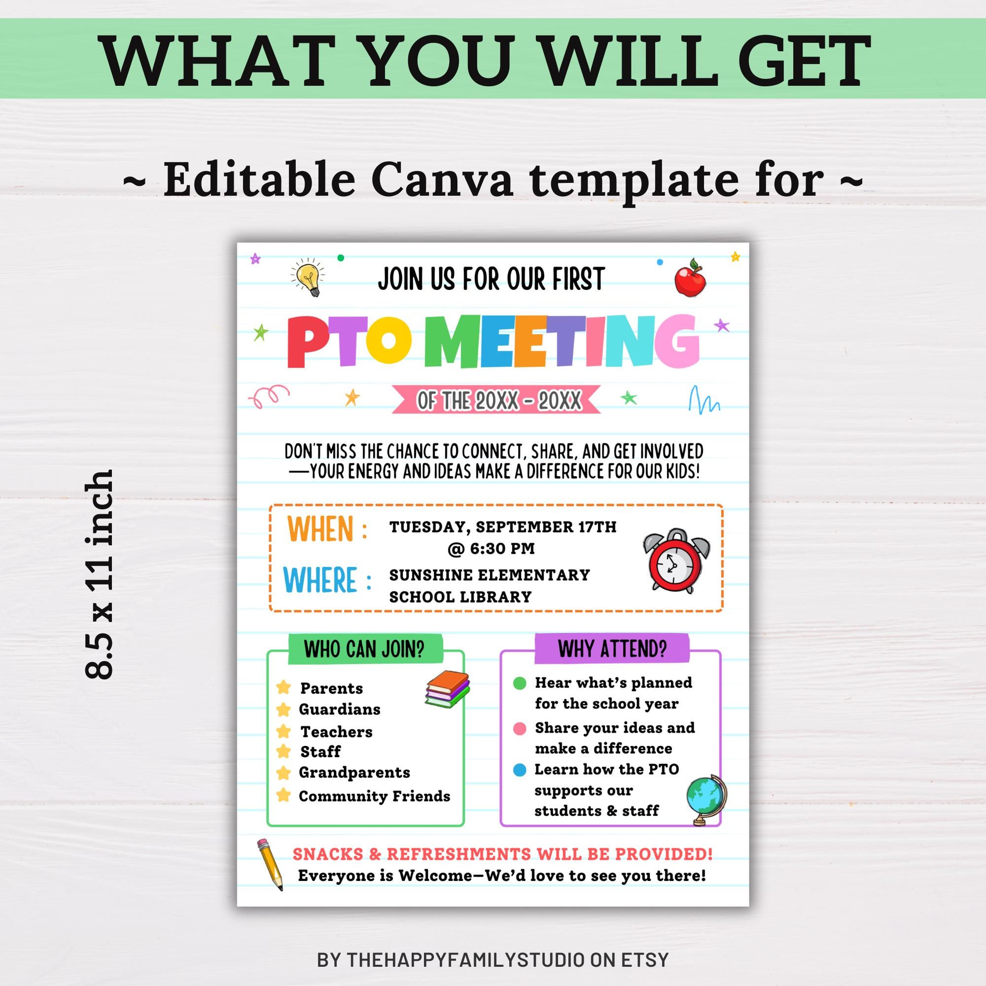 Editable PTO Meeting Flyer Template, Back to School PTA Invitation ...