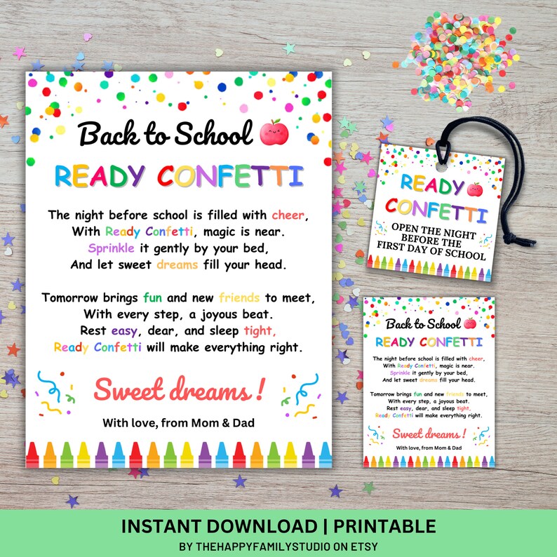 Back to School Ready Confetti Printable, Night Before First Day of ...