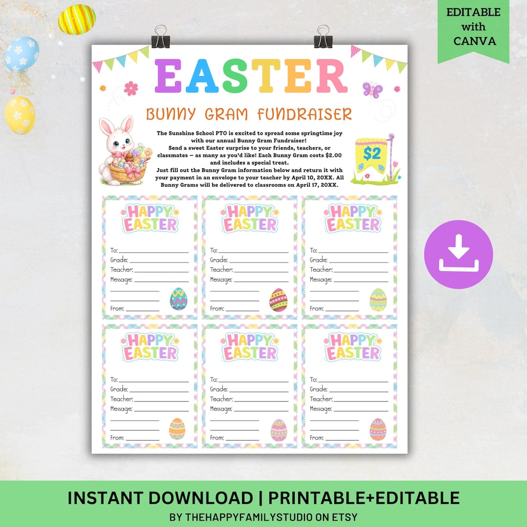 Easter Bunny Candy Gram Template, PTO School Candy Gram Fundraiser ...