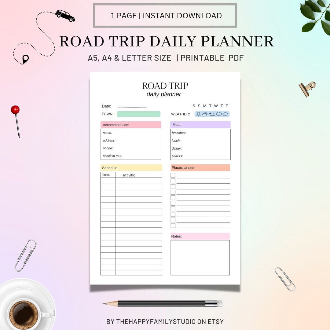 Daily Road Trip Planner Printable, Road Trip Itinerary, Family Road ...