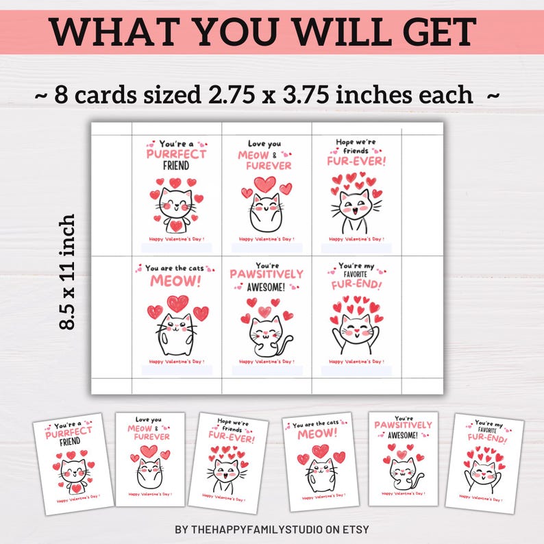 Cat Valentine's Day Cards: Printable Kids Valentines (digital Download ...
