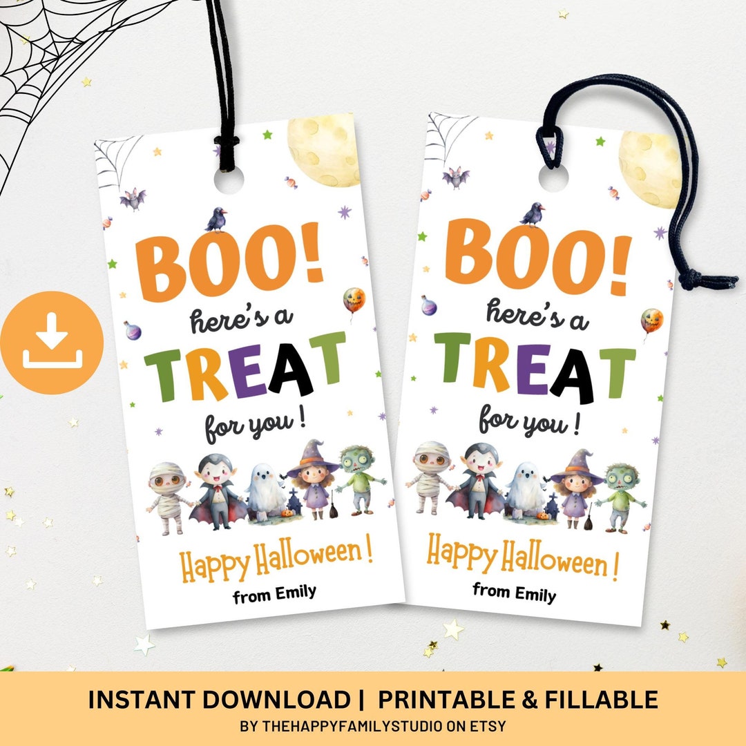 Boo Here's a Treat Just for You Favor Tag, Halloween Trick or Treat ...