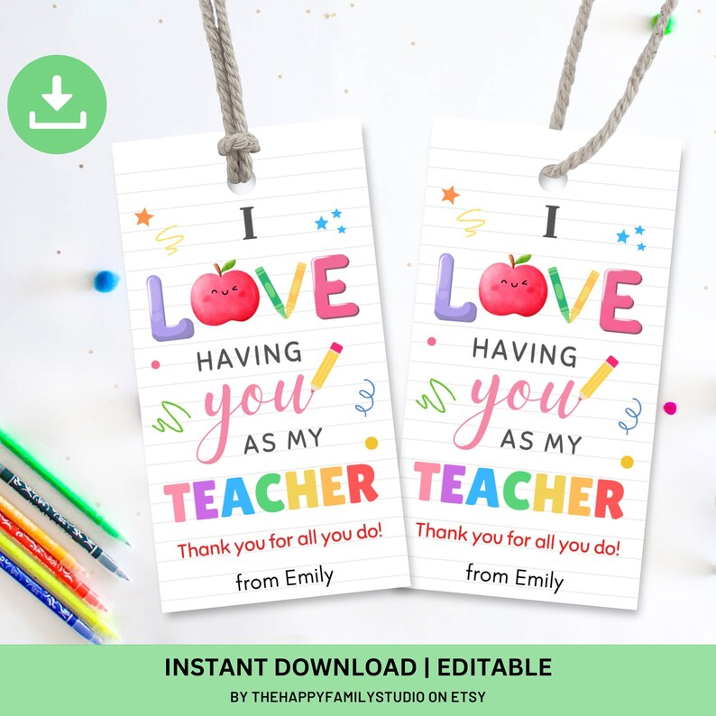 Teacher Appreciation Tags, Tacher Thank You Gift Tag, End of School ...