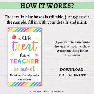 Printable Teacher Appreciation Gift Tag, Teacher Gifts Tag Label, Sweet ...