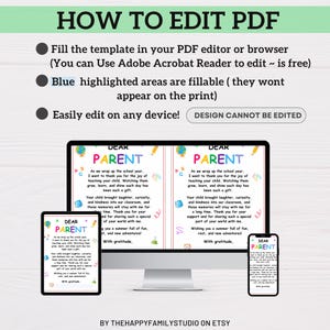 Editable End of School Year Letter to Parent, Last Day of School Gift ...